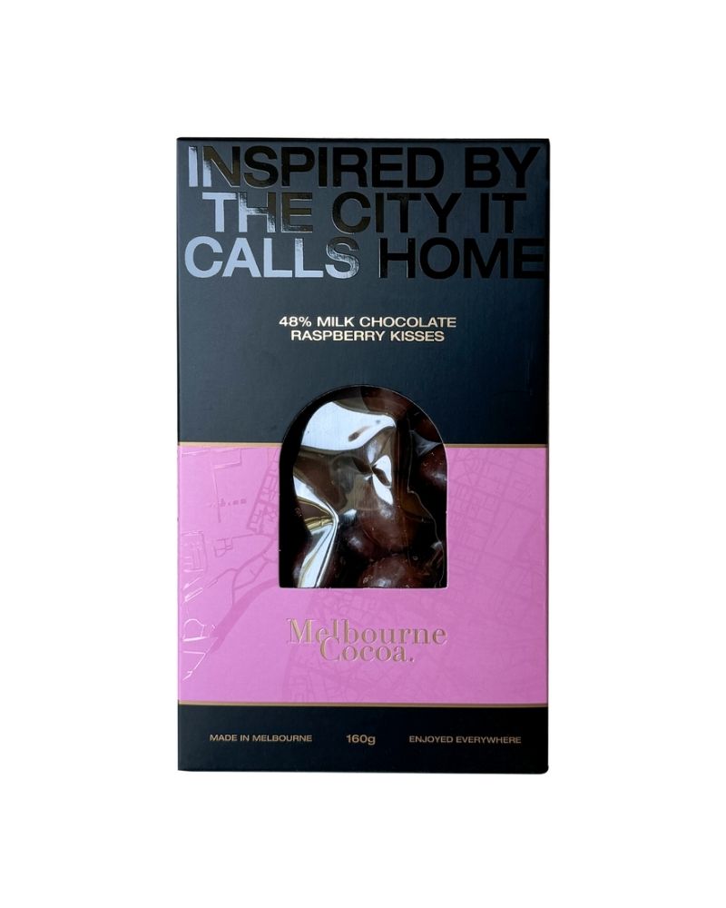 Melbourne Cocoa 48% Milk Chocolate Raspberry Kisses 160g